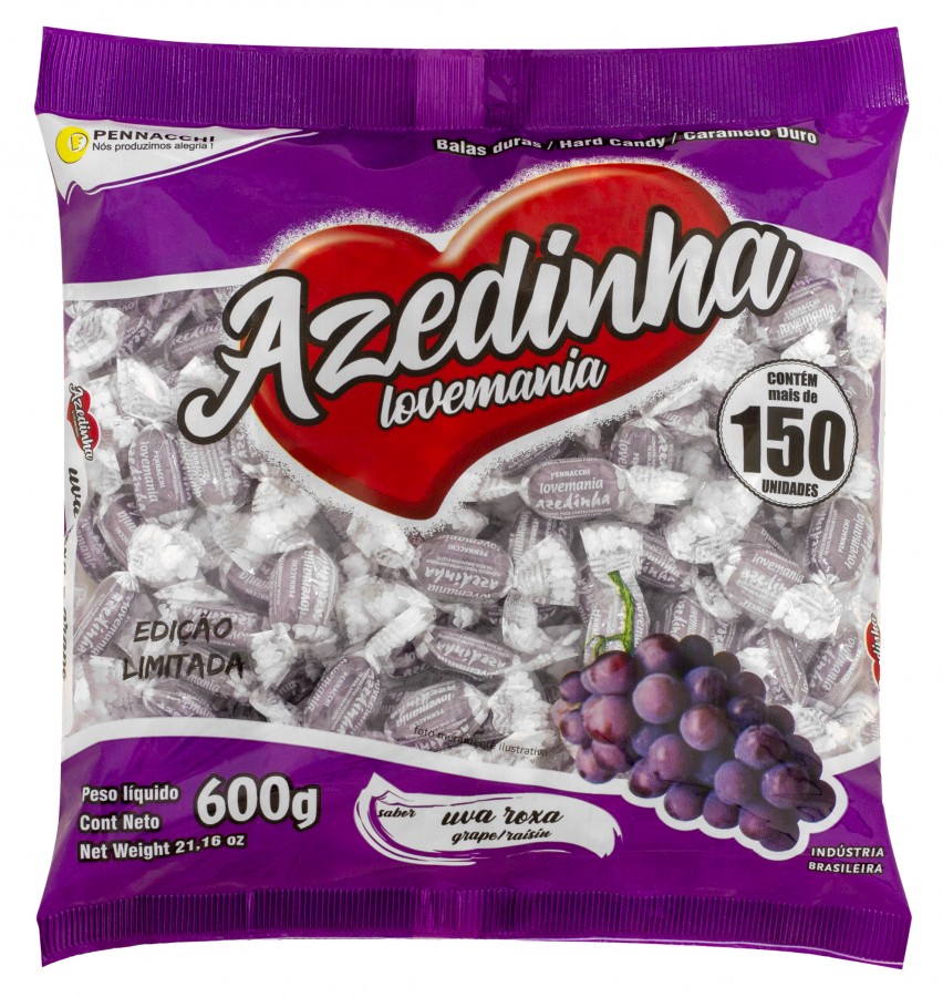 BALA AZEDINHA SABOR UVA ROXA PACOTE DE 600G