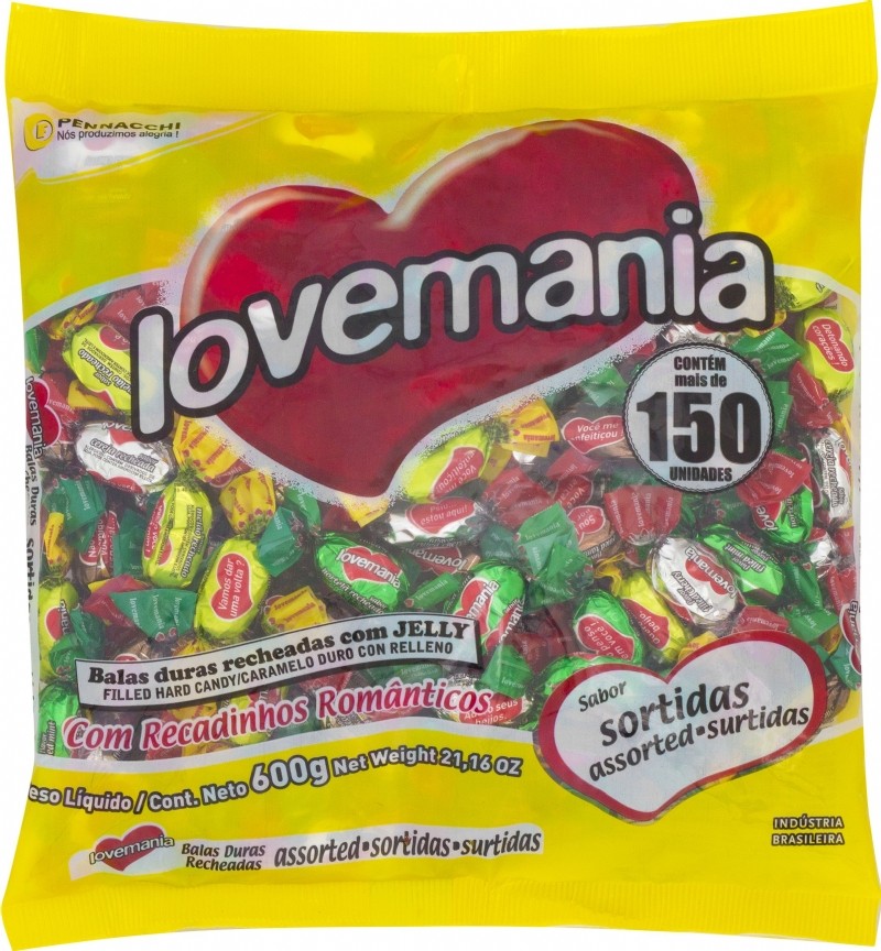 Bala Lovemania sabor sortidas recheada pacote 600g